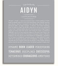 Aidyn Personalized Name Meaning Art Prints – Name Stories