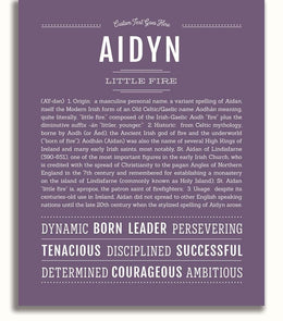 Aidyn Personalized Name Meaning Art Prints – Name Stories