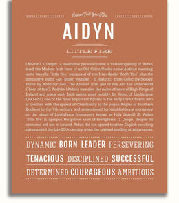 Aidyn Personalized Name Meaning Art Prints – Name Stories