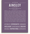 Ainsley Personalized Name Meaning Art Prints – Name Stories