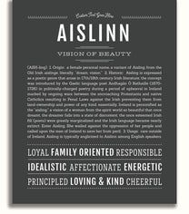 Aislinn Personalized Name Meaning Art Prints – Name Stories