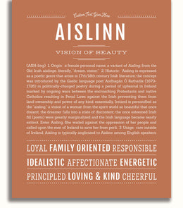 Aislinn Personalized Name Meaning Art Prints – Name Stories