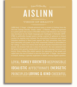 Aislinn Personalized Name Meaning Art Prints – Name Stories