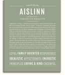 Aislinn Personalized Name Meaning Art Prints – Name Stories