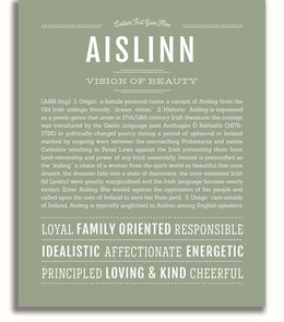 Aislinn Personalized Name Meaning Art Prints – Name Stories
