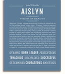 Aislyn Personalized Name Meaning Art Prints – Name Stories