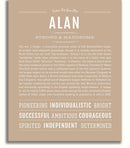Alan Personalized Name Meaning Art Prints – Name Stories