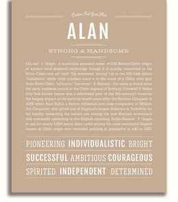 Alan Personalized Name Meaning Art Prints – Name Stories