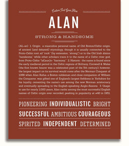 Alan Personalized Name Meaning Art Prints – Name Stories