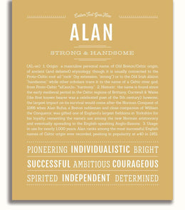 Alan Personalized Name Meaning Art Prints – Name Stories