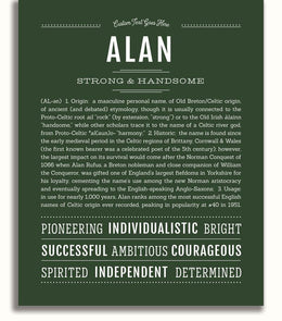 Alan Personalized Name Meaning Art Prints – Name Stories