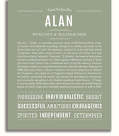 Alan Personalized Name Meaning Art Prints – Name Stories