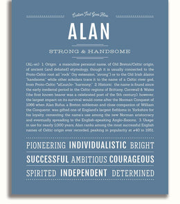 Alan Personalized Name Meaning Art Prints – Name Stories