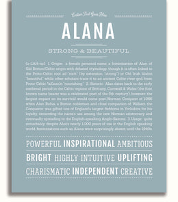 Alana Personalized Name Meaning Art Prints – Name Stories