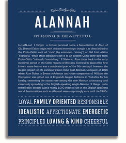 Alannah Personalized Name Meaning Art Prints – Name Stories