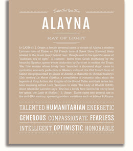 Alayna Personalized Name Meaning Art Prints – Name Stories