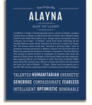 Alayna Personalized Name Meaning Art Prints – Name Stories