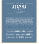Alayna Personalized Name Meaning Art Prints – Name Stories