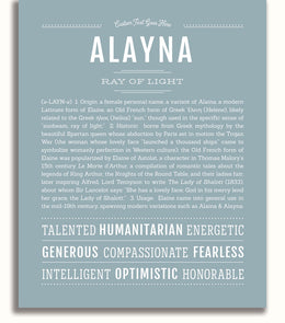 Alayna Personalized Name Meaning Art Prints – Name Stories