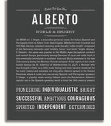 Alberto Personalized Name Meaning Art Prints – Name Stories