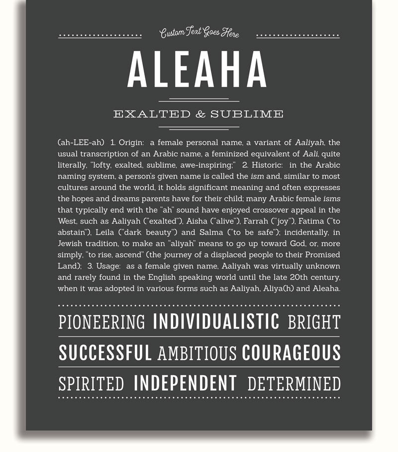 Aleaha Personalized Name Meaning Art Prints – Name Stories