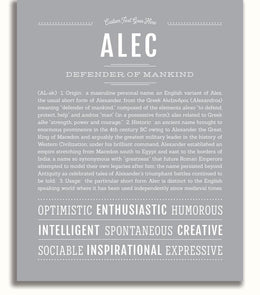 Alec Personalized Name Meaning Art Prints – Name Stories