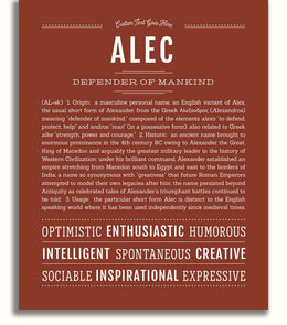 Alec Personalized Name Meaning Art Prints – Name Stories