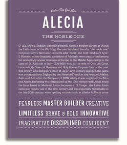 Alecia Personalized Name Meaning Art Prints – Name Stories