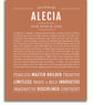 Alecia Personalized Name Meaning Art Prints – Name Stories