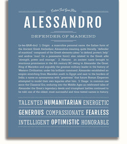Alessandro Personalized Name Meaning Art Prints – Name Stories