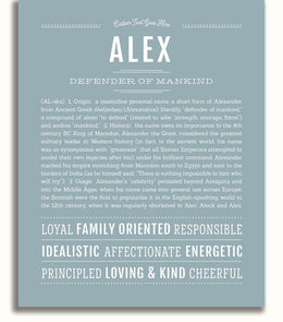 Alex Personalized Name Meaning Art Prints – Name Stories