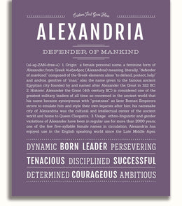 Alexandria Personalized Name Meaning Art Prints – Name Stories