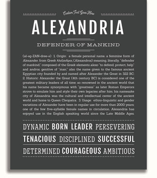 Alexandria Personalized Name Meaning Art Prints – Name Stories