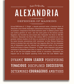 Alexandria Personalized Name Meaning Art Prints – Name Stories