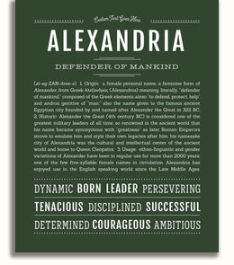 Alexandria Personalized Name Meaning Art Prints – Name Stories