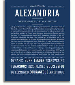 Alexandria Personalized Name Meaning Art Prints – Name Stories