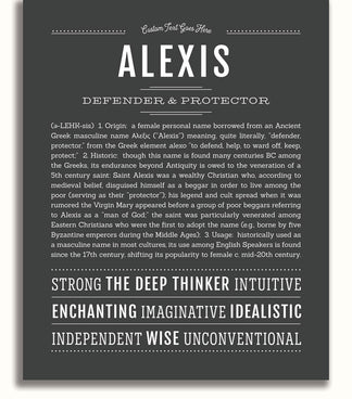 Alexis Personalized Name Meaning Art Prints – Name Stories
