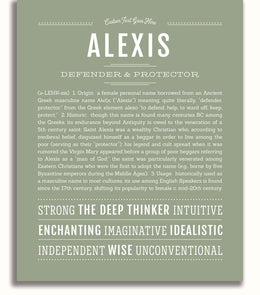 Alexis Personalized Name Meaning Art Prints – Name Stories