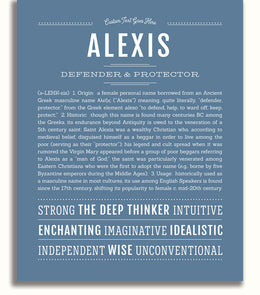 Alexis Personalized Name Meaning Art Prints – Name Stories