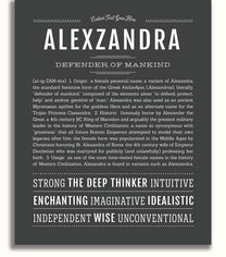 Alexzandra Personalized Name Meaning Art Prints – Name Stories