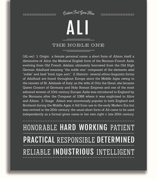 Ali Personalized Name Meaning Art Prints – Name Stories