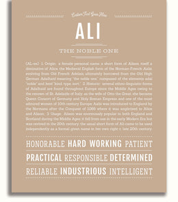Ali Personalized Name Meaning Art Prints – Name Stories