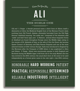 Ali Personalized Name Meaning Art Prints – Name Stories
