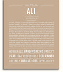 Ali Personalized Name Meaning Art Prints – Name Stories
