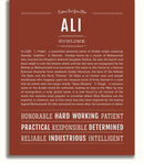 Ali Personalized Name Meaning Art Prints – Name Stories