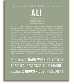 Ali Personalized Name Meaning Art Prints – Name Stories