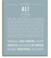Ali Personalized Name Meaning Art Prints – Name Stories
