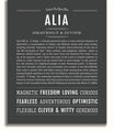 Alia Personalized Name Meaning Art Prints – Name Stories