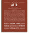 Alia Personalized Name Meaning Art Prints – Name Stories