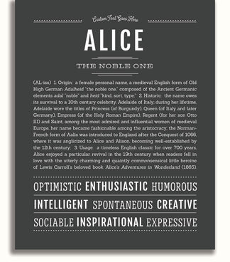 Alice Personalized Name Meaning Art Prints – Name Stories
